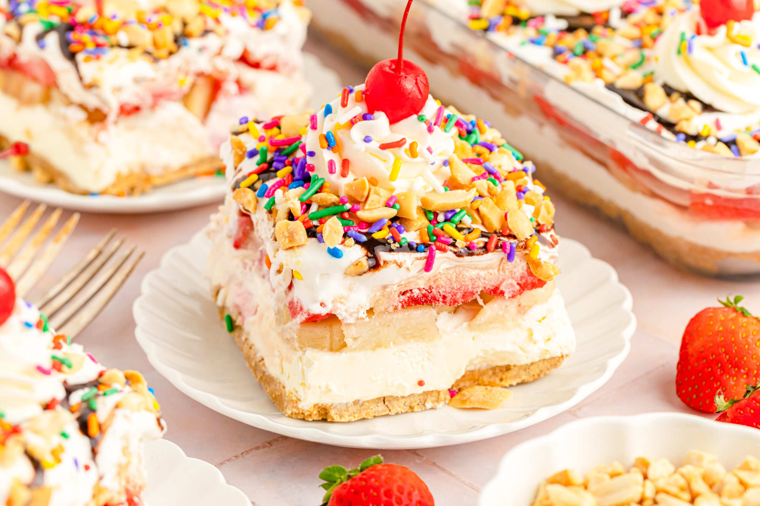 No Bake Banana Split Cake