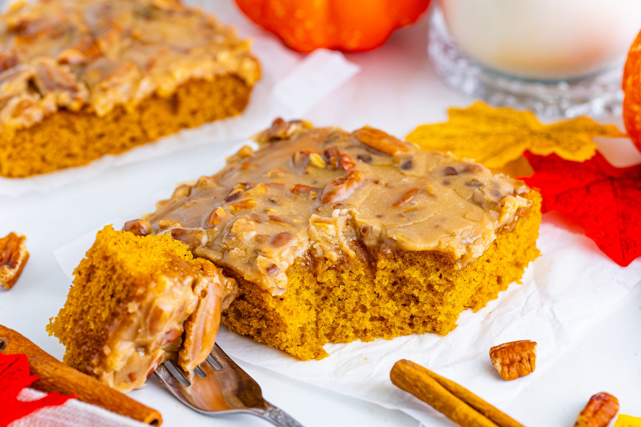 Pumpkin Snack Cake with Praline Icing - My Incredible Recipes